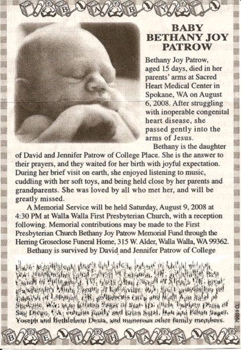 Sample Infant Obituaries