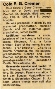 Sample Infant Obituaries