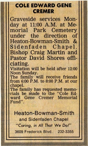 Sample Infant Obituaries