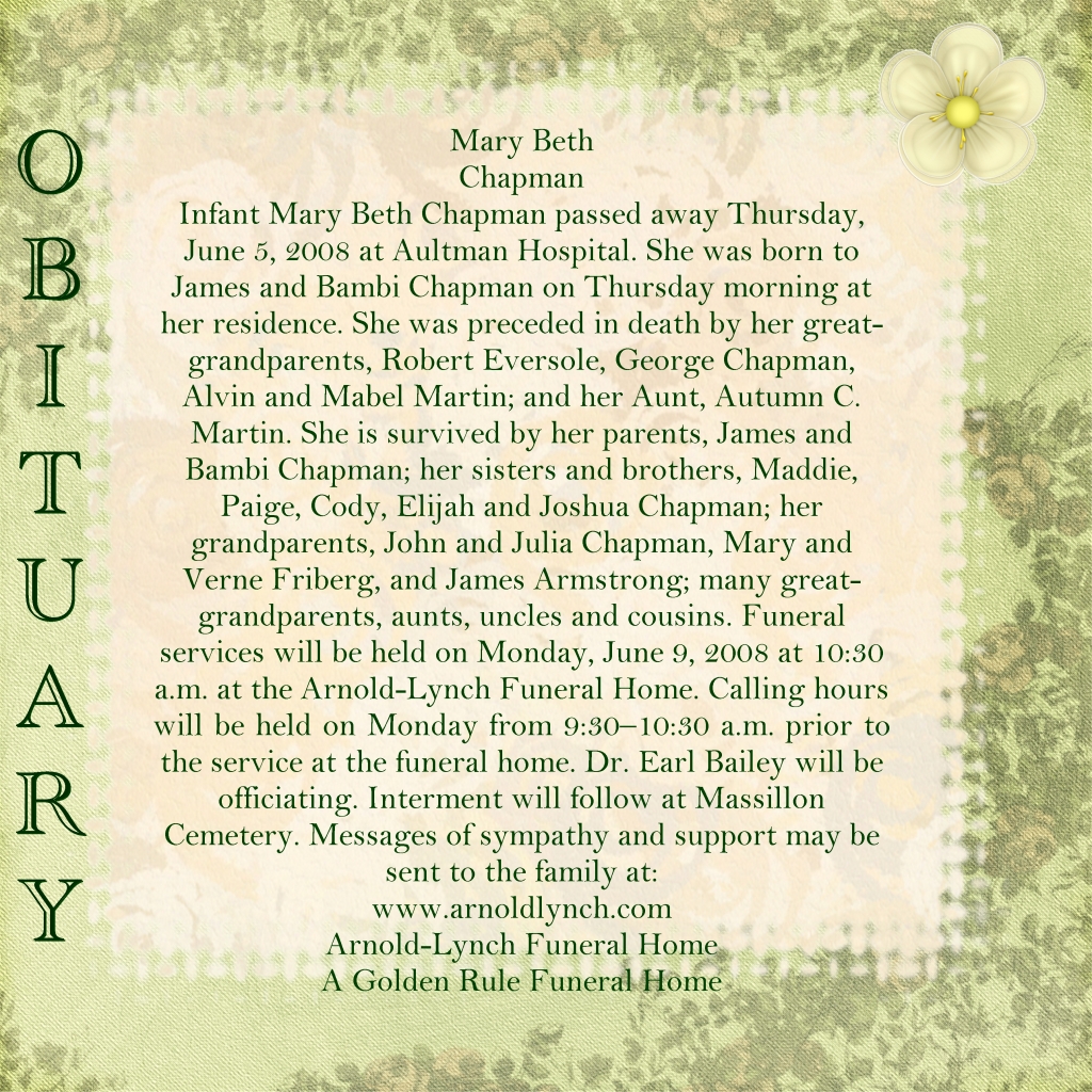 Sample Infant Obituaries